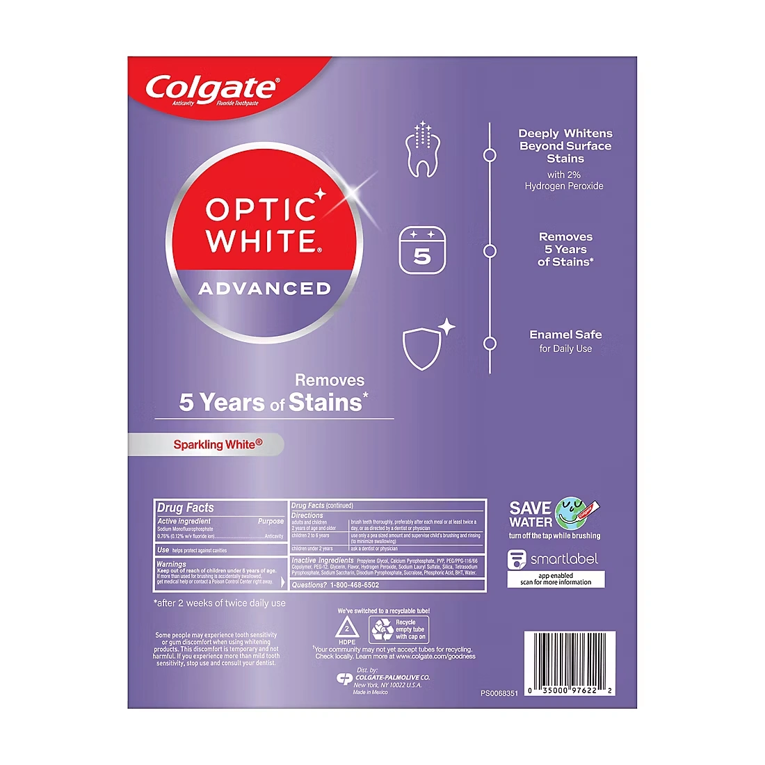 Colgate Optic White Advanced Hydrogen Peroxide Toothpaste 5 Pk./4.2 Oz ...