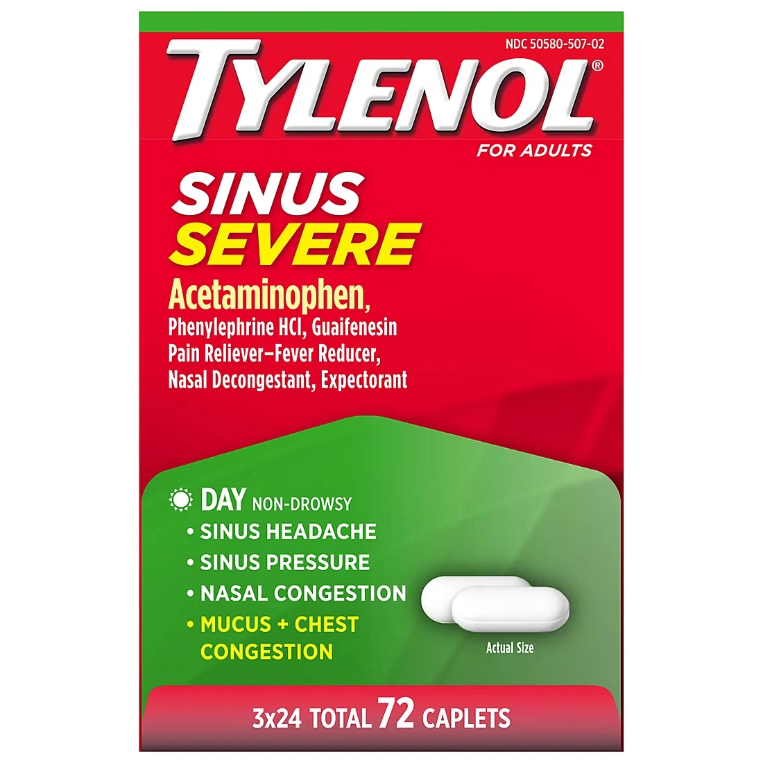 Tylenol Sinus Severe Non-Drowsy Day Cold & Flu Caplets, 3 X 24 Ct. - BJ ...