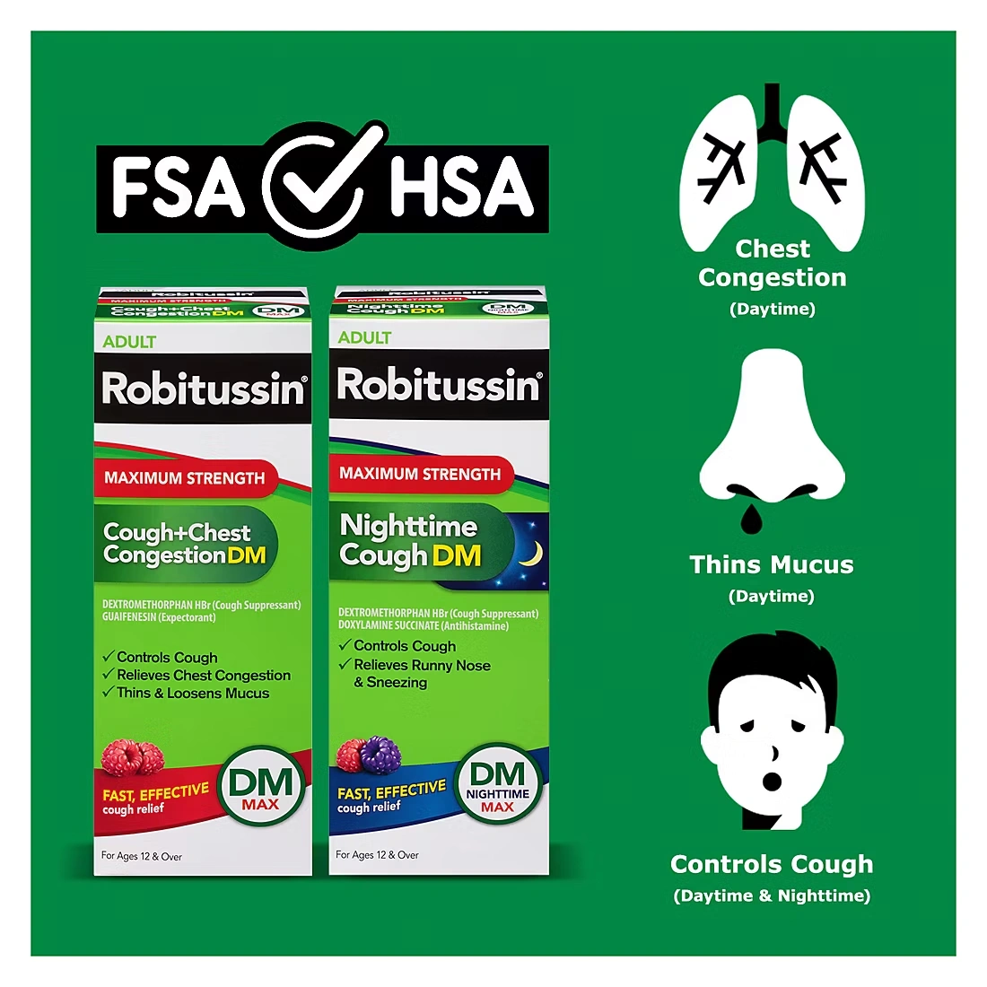 Robitussin DM Max Cough Plus Chest Congestion & Robitussin Maximum ...