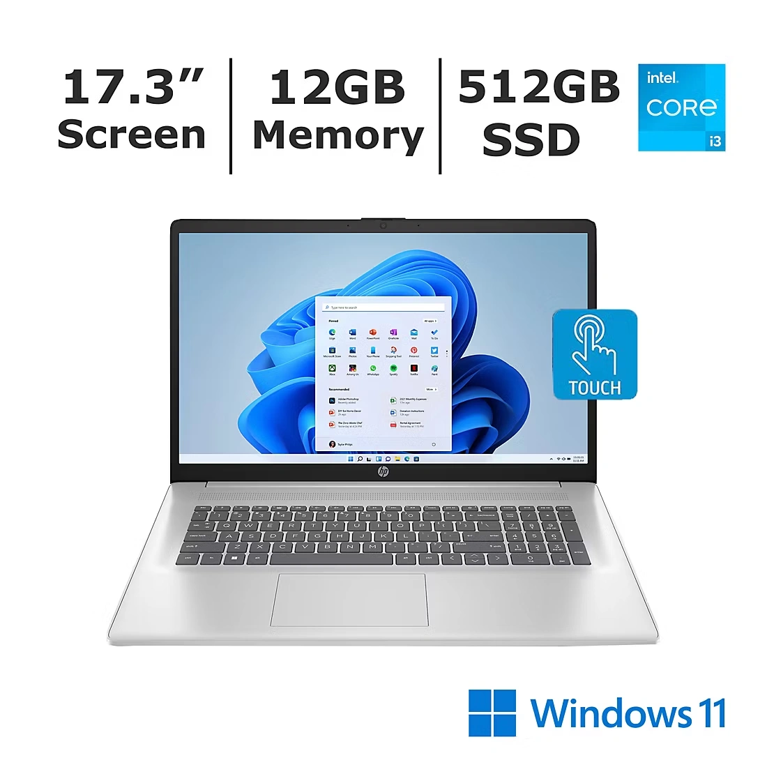 HP 17.3" Touchscreen Laptop, Intel Core I3 Processor, 12GB Memory ...